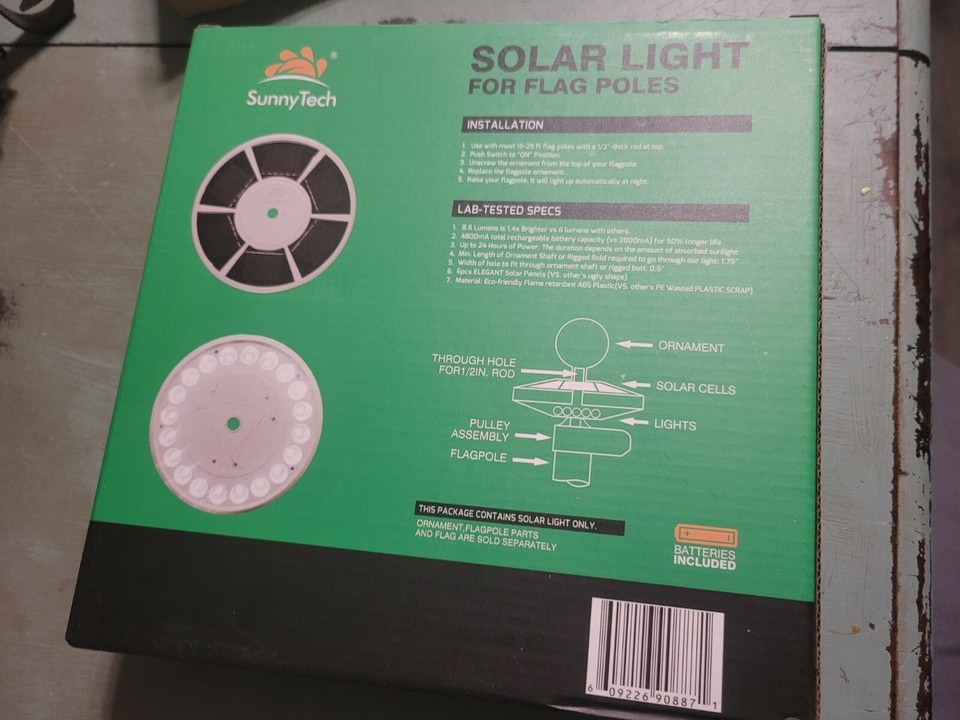 Sunnytech 2nd Generation Solar Flag Pole 20led Light, Brightest, Most ...