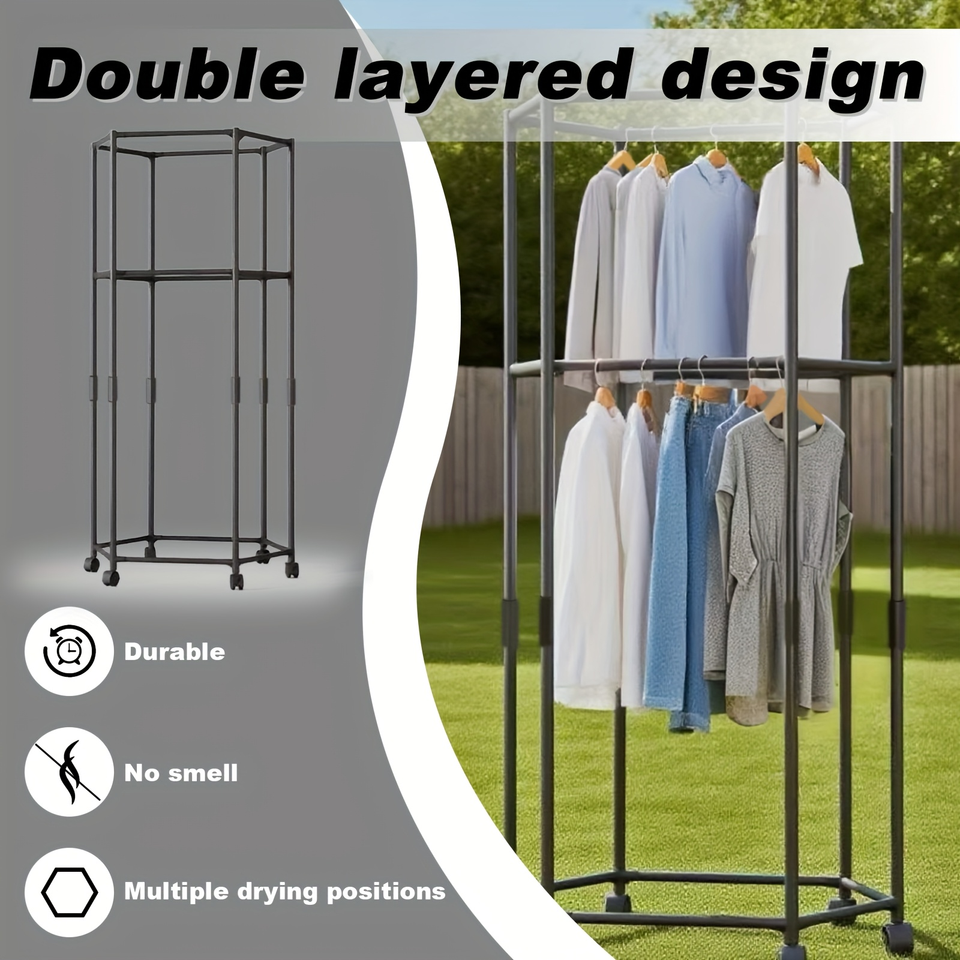 Compact Hexagonal Clothes Drying Stand - Durable Metal Base - Upright ...
