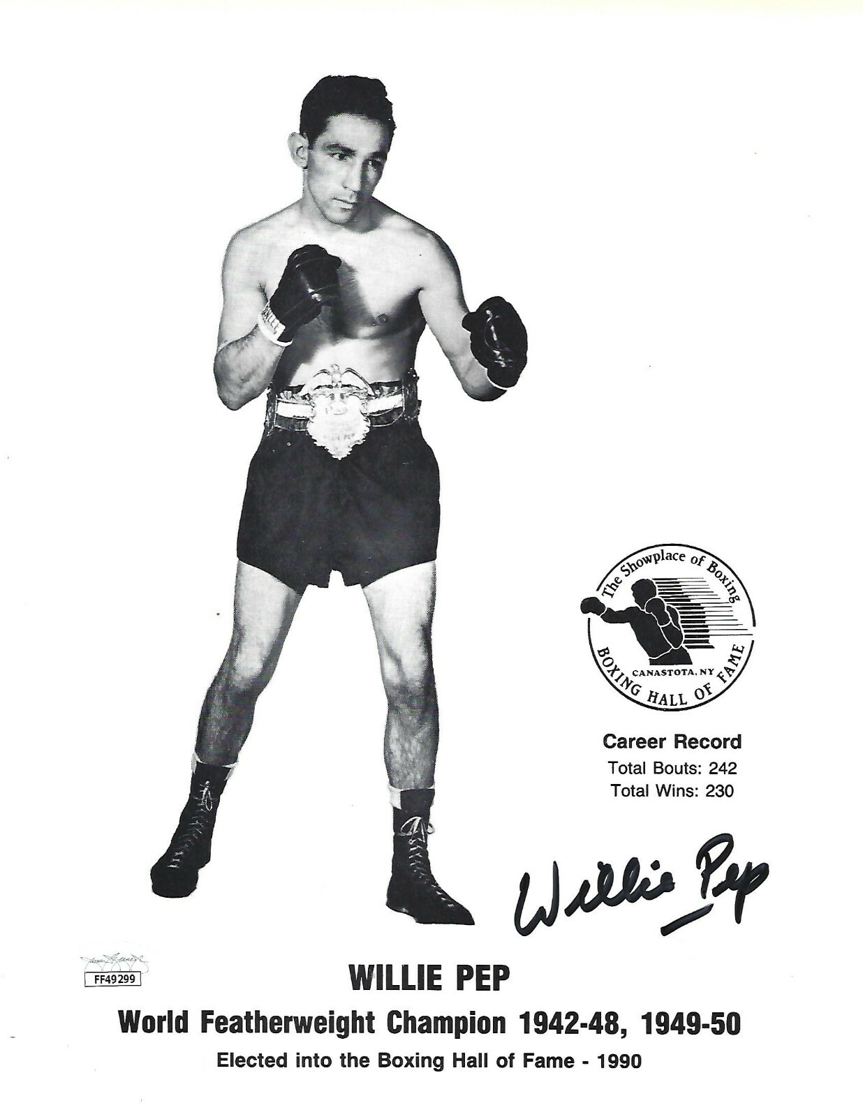 Willie Pep Autographed 8.5x11 Photo JSA COA | eBay