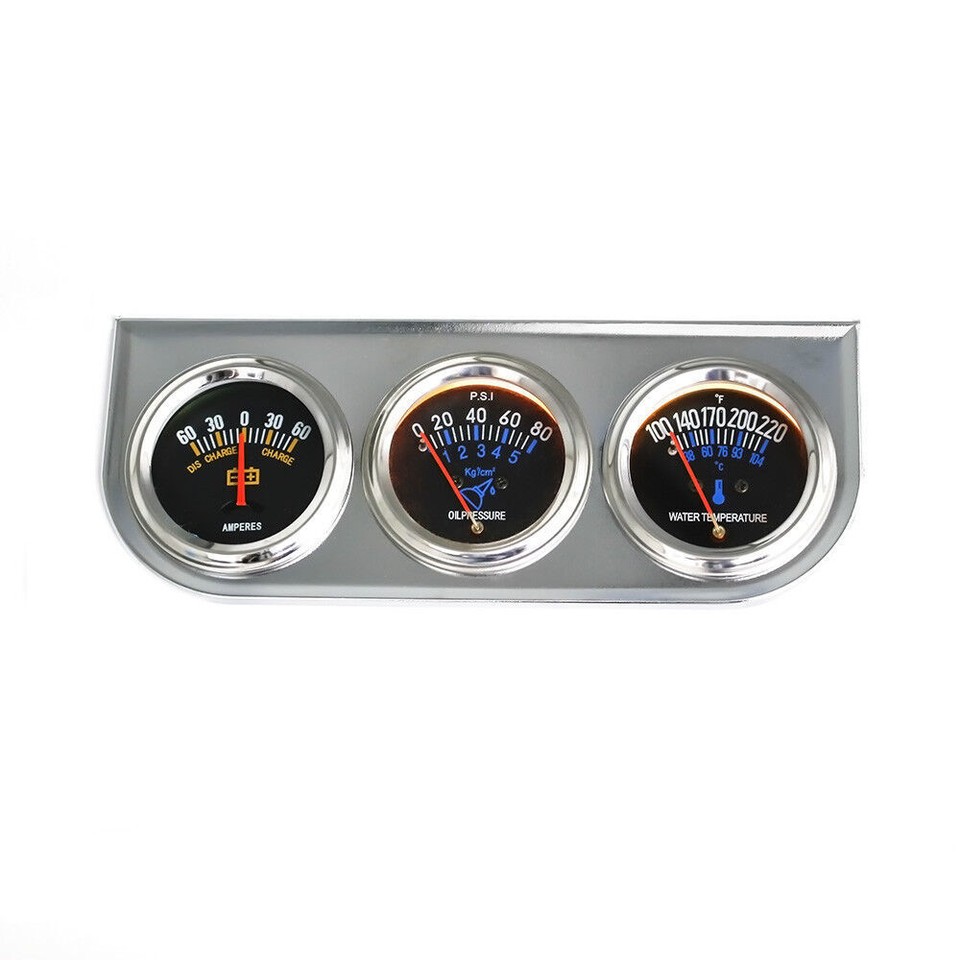 2'' 52mm Chrome Car Triple Gauge Set Kit Amp Meter Water Temp Oil ...