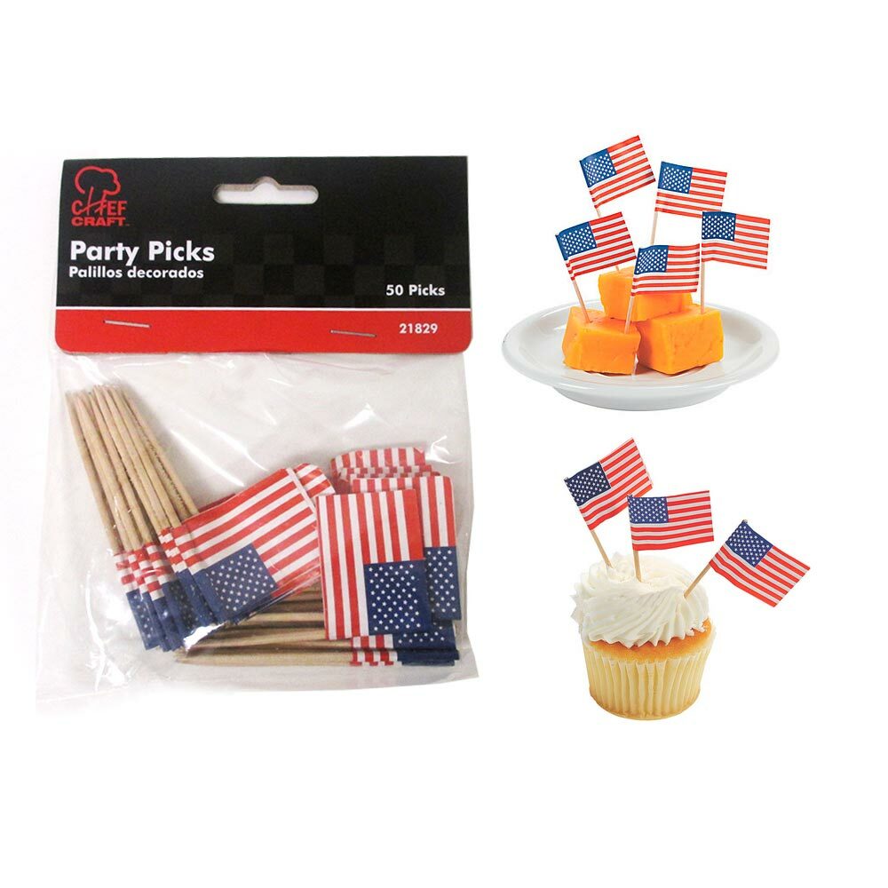 American Flags With Toothpicks 4" X 6" US American No Fray Cotton
