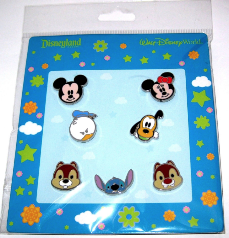TWO Disney Pin SETS Starter Booster Cuties Chip Dale Stitch Pluto Dog ...