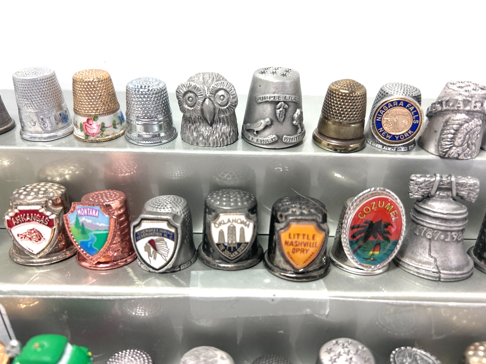 Vtg Metal Silver Tone Sewing Thimble State Souvenir Traveling Lot ...