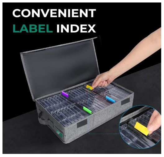 Cassette Tape Storage Box with Lid Index Labels Holds 48 Tapes Gray ...