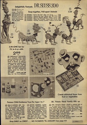 1959 PAPER AD Dr. Seuss Zoo Pull Apart Animals Movie Camera Mr. Potato ...