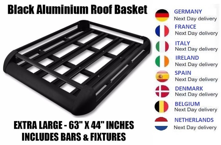 Large Black Aluminium Roof Rack Basket Tray Luggage Cargo Carrier with ...