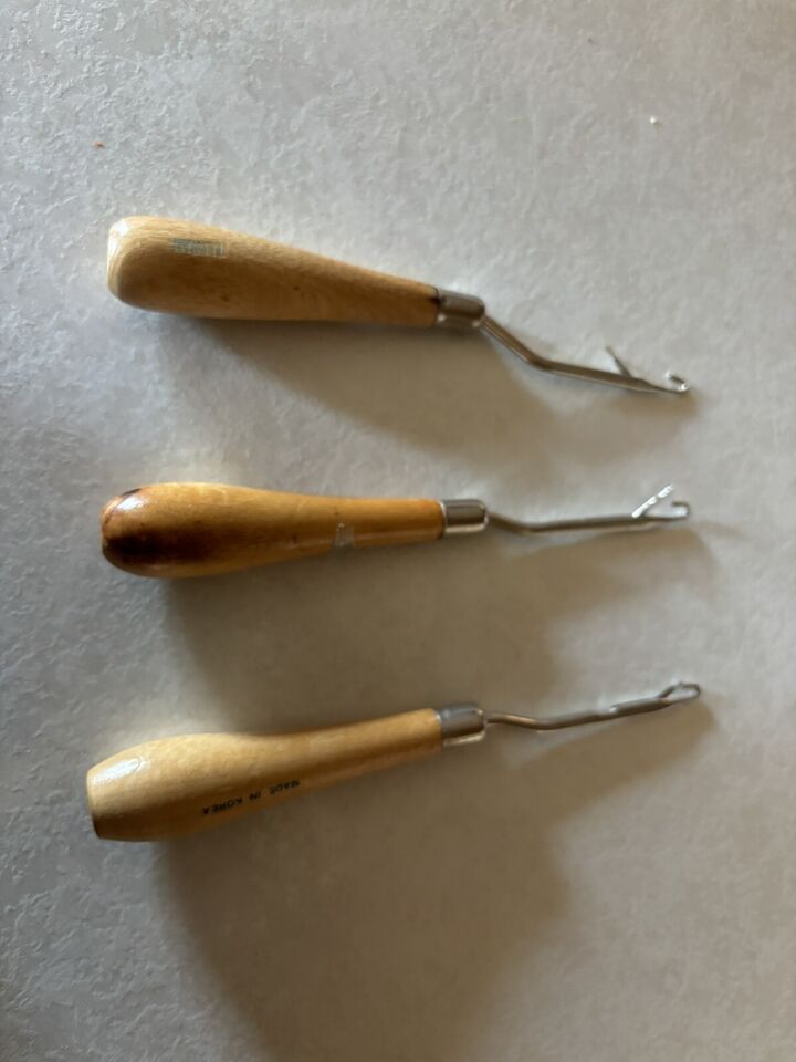 Latch Hook Tools Wooden Bent Craft Weaving Rug Making Hooking Set of 3 ...