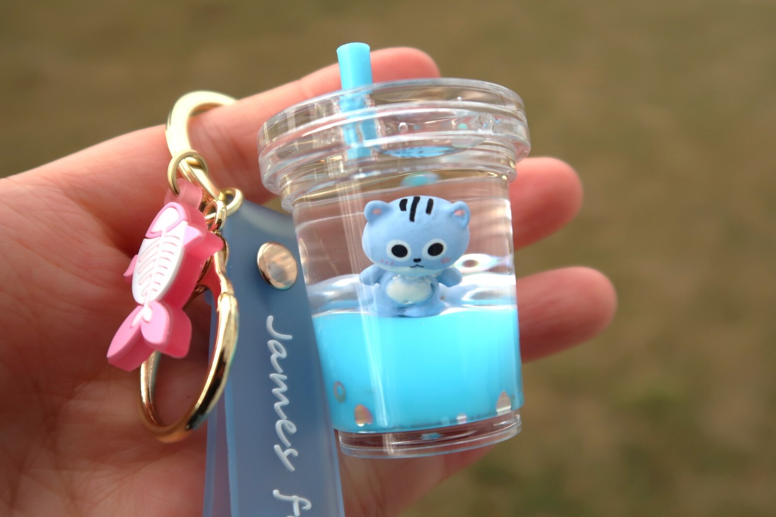 kawaii blue cat liquid keychain | eBay