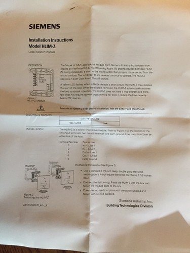 SIEMENS HLIM-Z 1P S54319-F30-A1 FIRE ALARM LOOP ISOLATOR MODULE | eBay