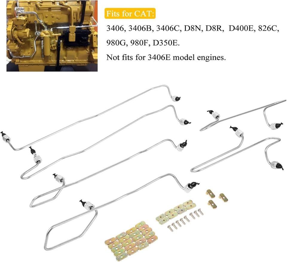 For Caterpillar CAT 3406 3406B 3406C Fuel Injection Line Kit 6Pcs with ...
