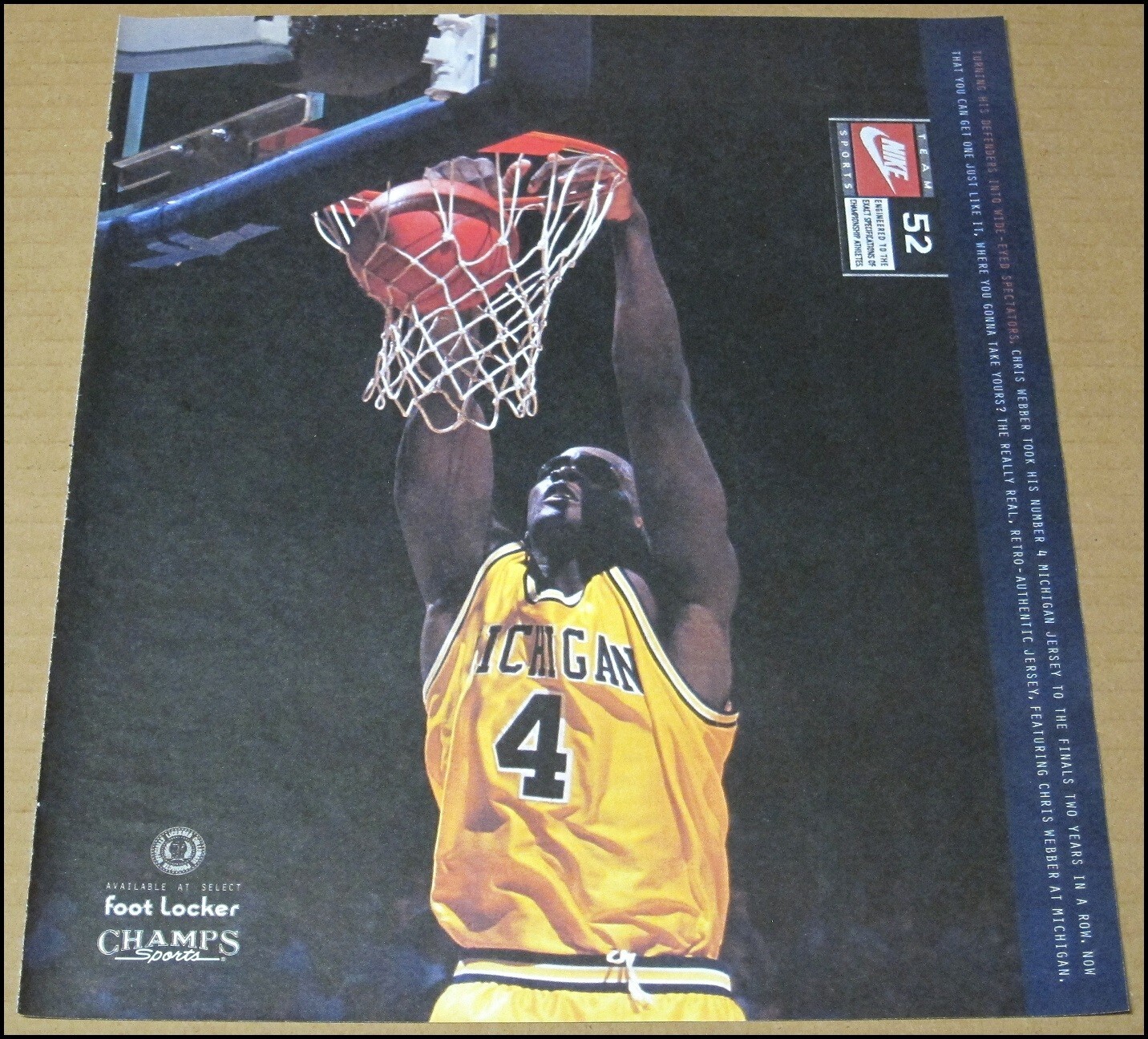 1994 Chris Webber Nike Michigan Wolverines Jersey Print Ad ...