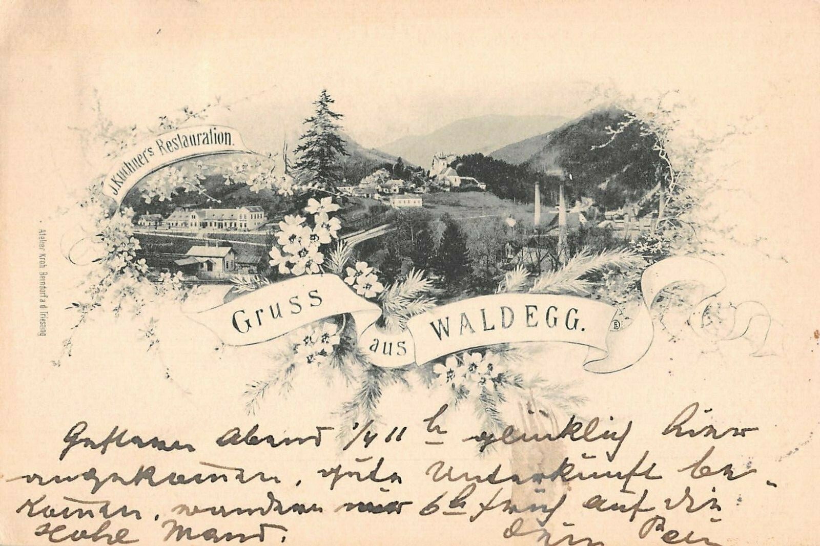 WALDEGG, AUSTRIA ~ GRUSS AUS MULTI-VIEW, TOWN & RESTAURANT ~ used 1903 ...