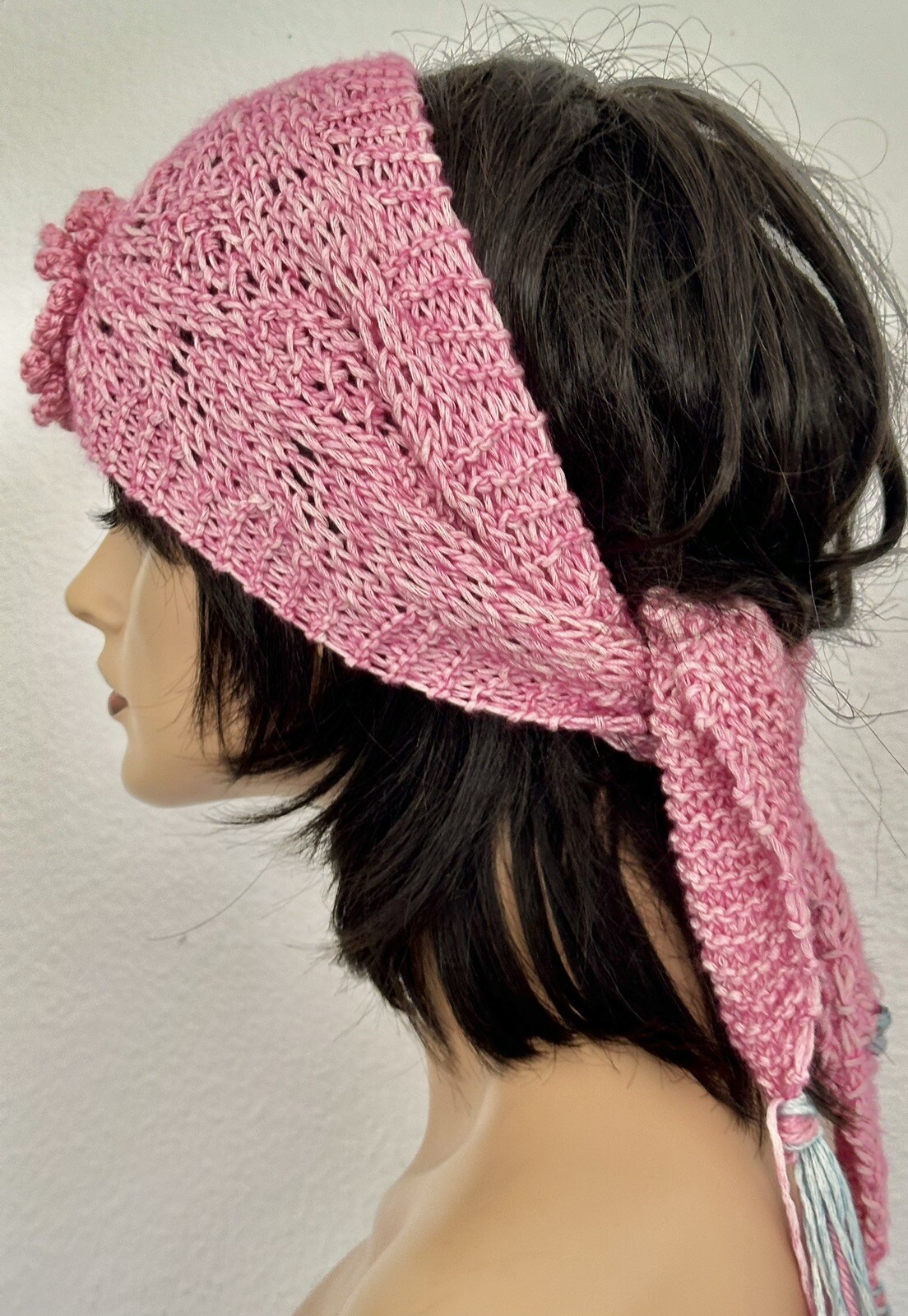 Hand Knits 2 Love Cotton Bandana Headband Scarf Flower Beads Lace ...