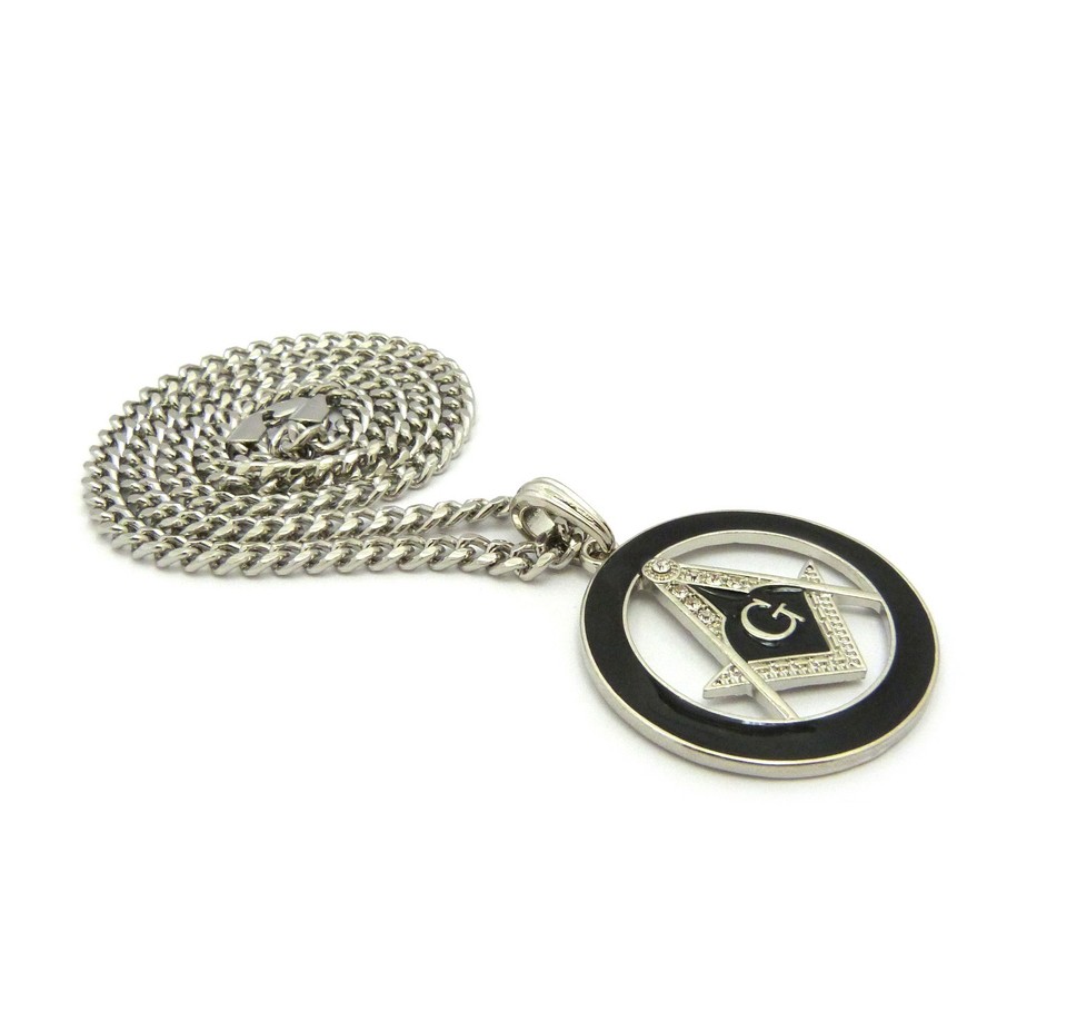 NEW FREEMASON MASONIC COMPASS PENDANT 4mm/24" CUBAN CHAIN NECKLACE ...