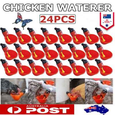24X Automatic Cups Water Feeder Drinker Chicken Waterer Poultry Chook ...