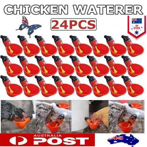 24X Automatic Cups Water Feeder Drinker Chicken Waterer Poultry Chook ...