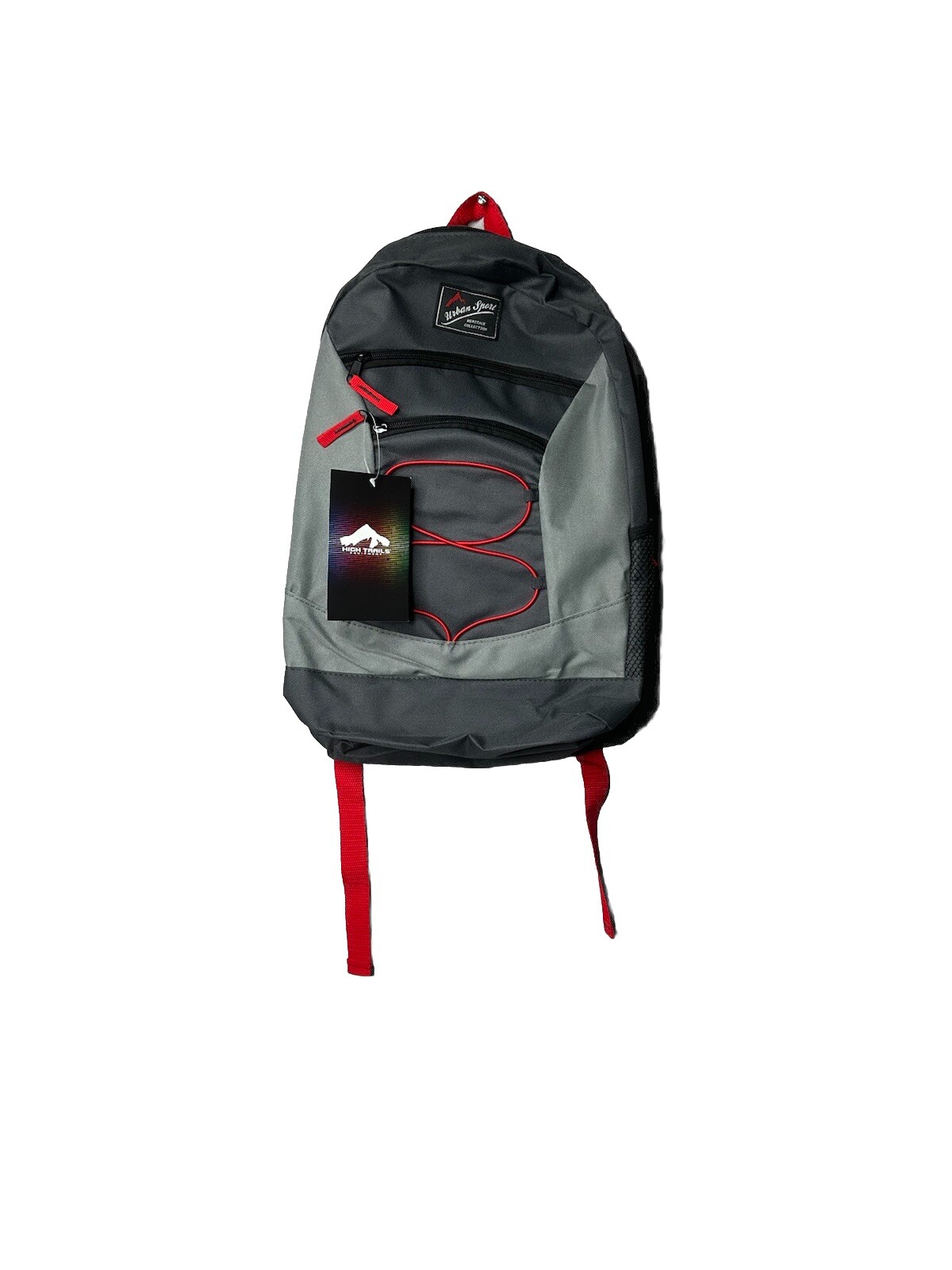 High Trails Backpack Teens Adult 18” X 13” Grey Red Hike School ...