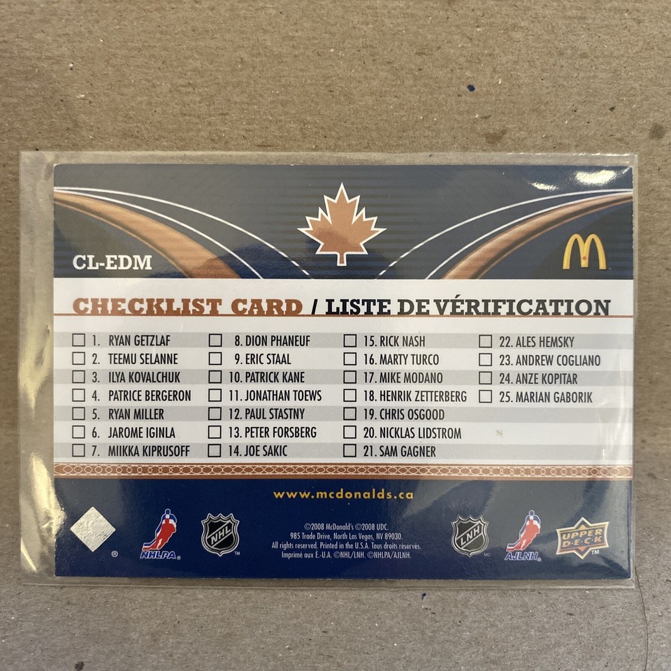2008-09 Upper Deck McDonald’s # CL-EDM Checklist Edmonton Oilers ...
