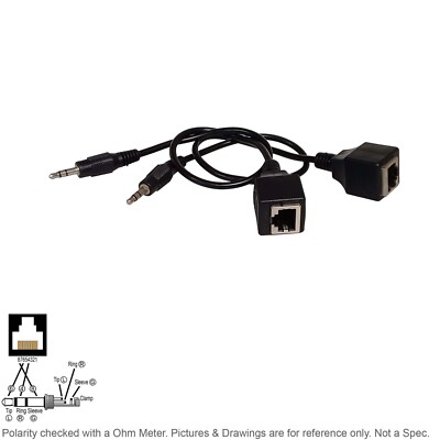 Adapter Audio Stereo Extender Thru C5 C6 RJ45 3.5mm 1/8" Mini Plug ...