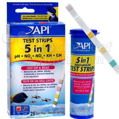 5 in 1 API Test Strips Aquarium Kit pH/NO2/NO3/KH/GH API Tank 25 Strip ...