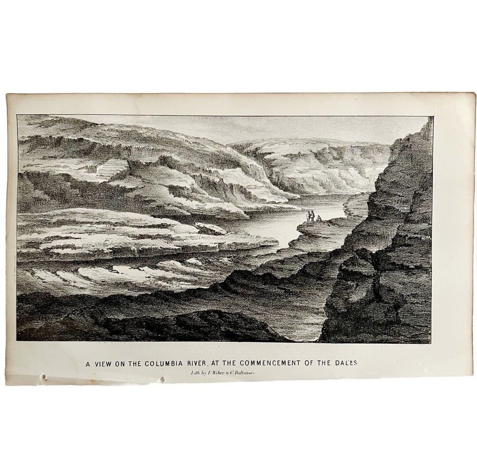 Columbia River View Oregon Trail 1850 Hand Lithograph Victorian History ...