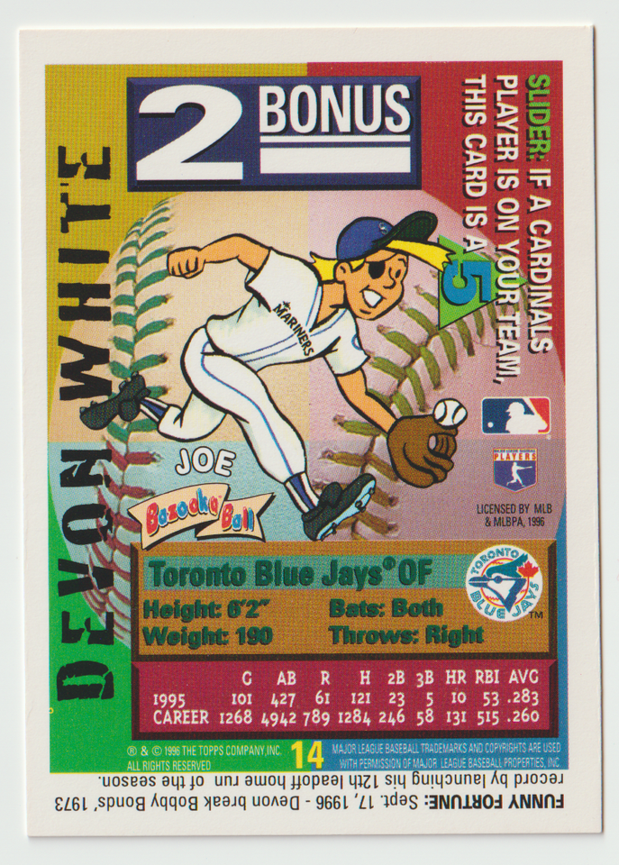 1996 Topps Bazooka Baseball #14 Devon White - Toronto Blue Jays | eBay