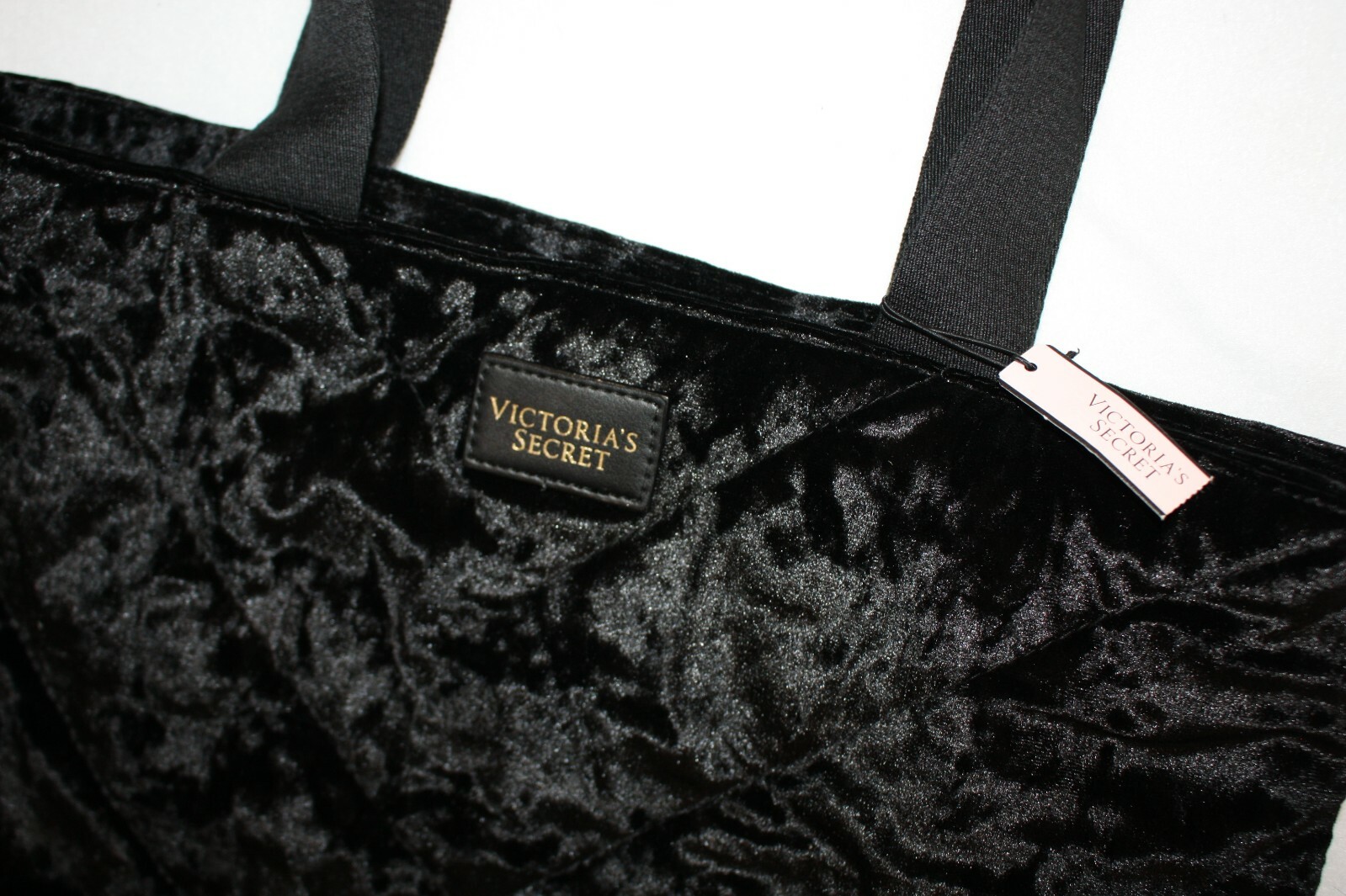 Victorias Secret Black Chevron Crushed Velvet Tote Book Bag Purse Carry ...