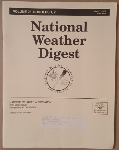 National Weather Digest Vol 23, 1999 (3 issues) formerly owned Dr. Greg ...