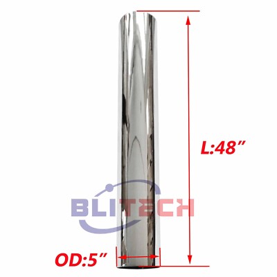 5" inch OD x 48" inch Chrome Straight Stack Pipe Tube Semi Truck ...