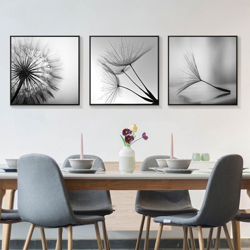 NEW Art & Canvas Dandelions Wall Art Blk Frame 3pc 70x70cm | eBay