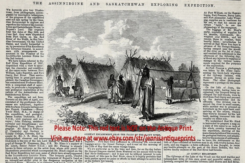 Indian Ojibwe Encampment Lake of the Woods Canada 1850s Antique ...