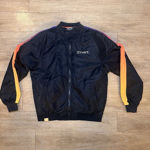 Men Large Amazon AWS Convention re:Invent Full-Zip Jacket Black Satin ...
