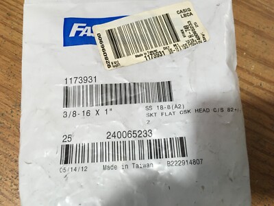 (25) 3/8"-16 x 1" ASTM F879 Hex Drive Grade 18-8 Stainless Steel Flat ...