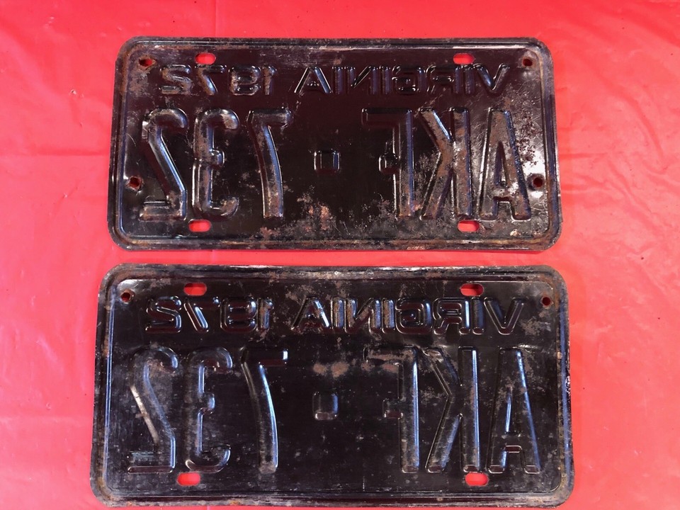 Vintage pair of 1972 Virginia license plates Rat Rod or restore AKF-732 ...