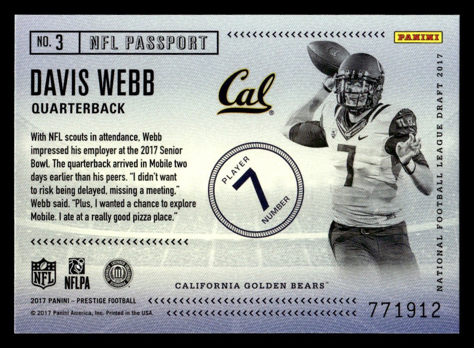 2017 Panini Prestige #3 Davis Webb NFL Passport card | eBay