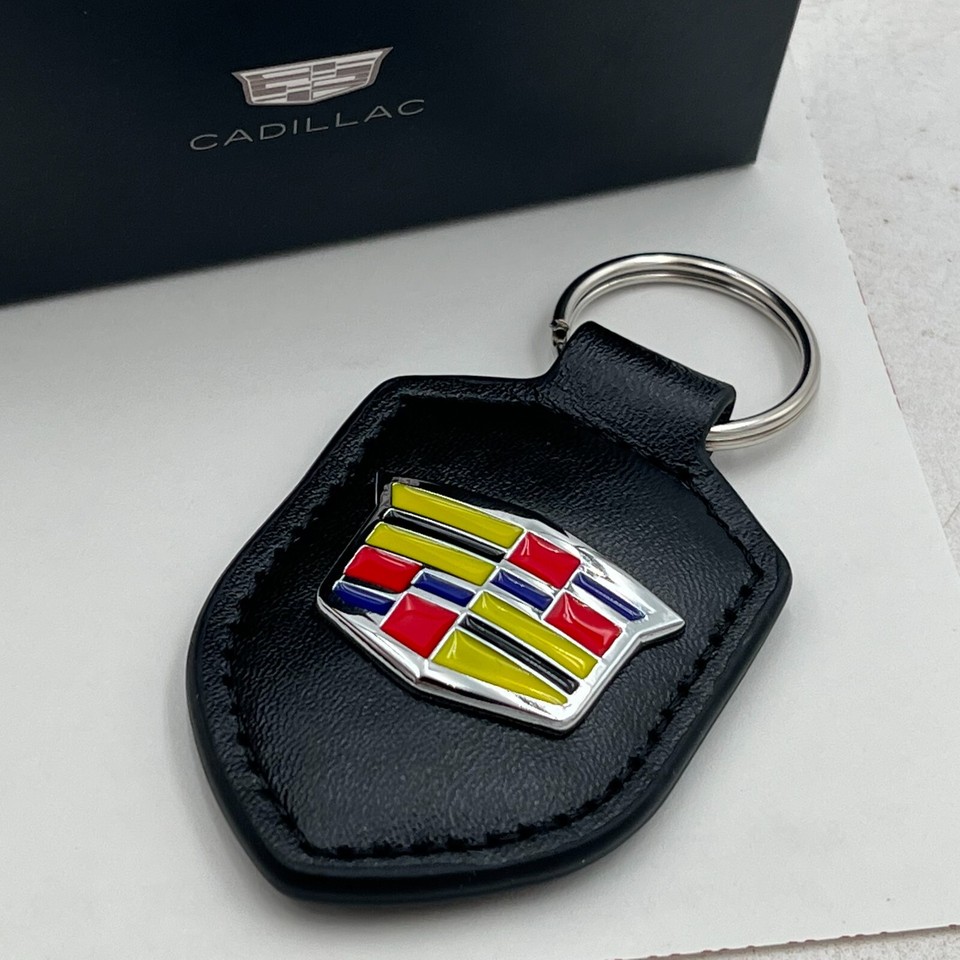 Black Leather Keychain Cadillac Metal Enamel Emblem Key Fob Gift ...