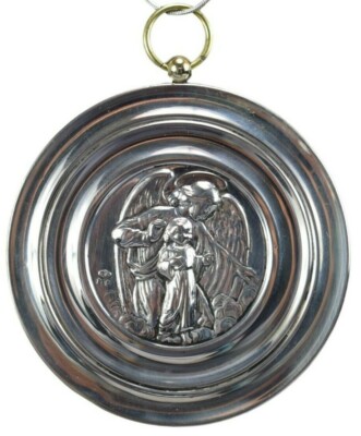 Silver Repousse Cradle Medal Medallion Pendant of Angel Guardian Child ...