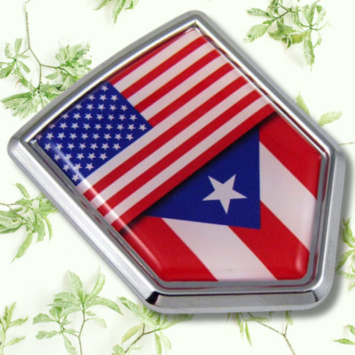 USA Puerto Rico American Rican Flag Car Chrome Emblem Decal Sticker w ...