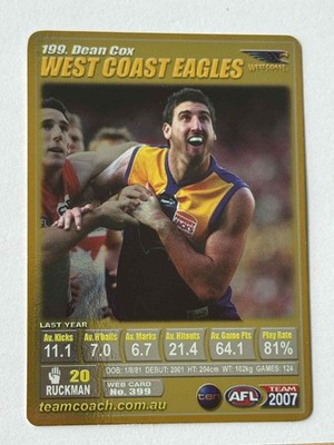 2007 Teamcoach Gold card - DEAN COX no.199 West Coast | eBay Australia