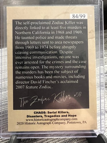 Historic Autographs Chaos 2020 #58 The Zodiac 84/99 | eBay