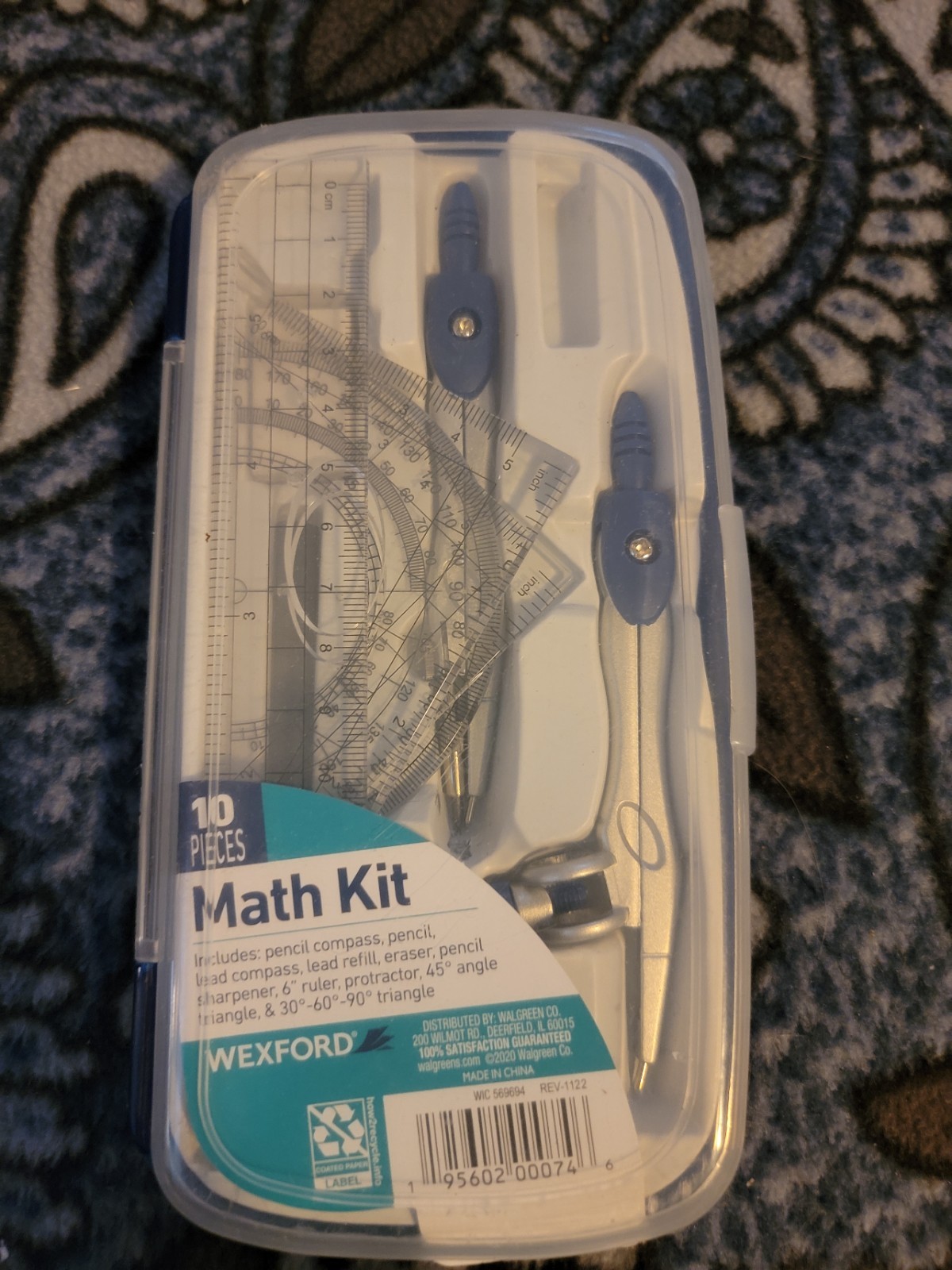 📐 Wexford 10-Piece Math Kit Geometry Set Compass Ruler Protractor Case ...