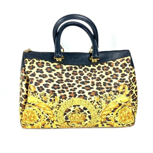 VERSACE vintage leopard Hand Bag PVC/Leather yellow/Black | eBay