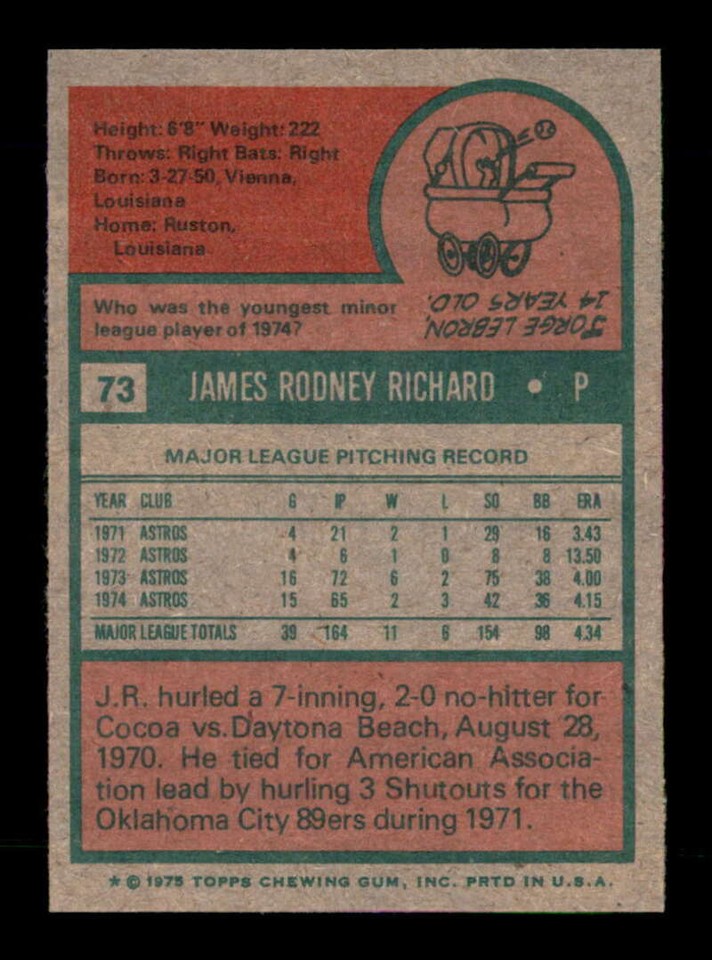 1975 Topps #73 J.R. Richard NM/NM+ X3215633 | eBay