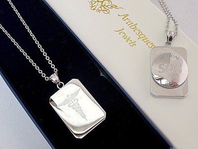 SOS NECKLACE/PENDANT MEDICAL EMERGENCY/SILVER PLATED STAINLESS STEEL ...