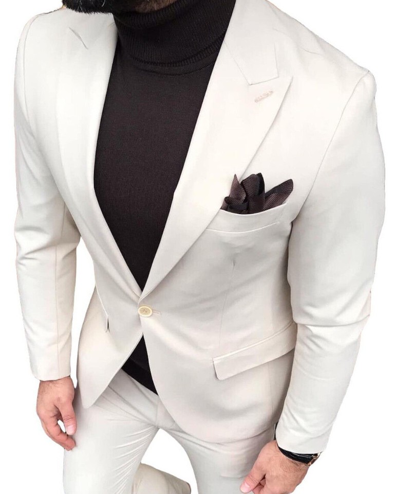 Designer Business Suit Wedding Suit Beige Men's Suit Jacket Fitted Slim ...