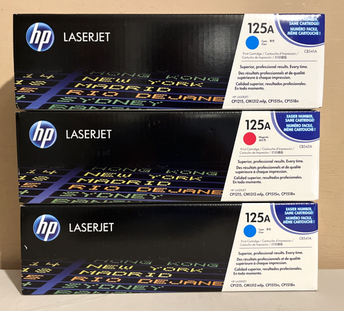 3 Genuine HP 125A Cartridges CB541A Cyan & CB543A Magenta New Sealed ...