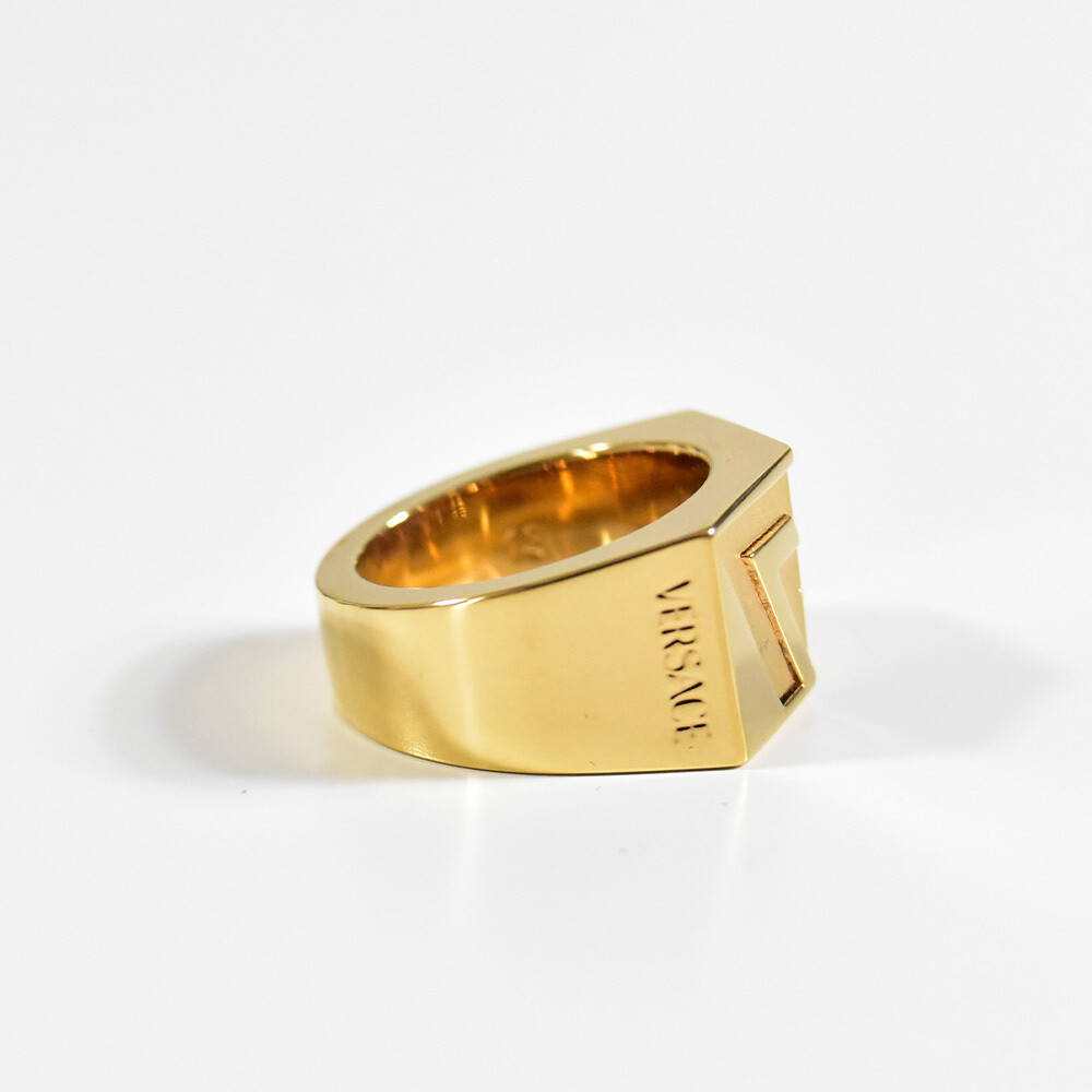 VERSACE Men's Ring La Greca Engraved Thick Brass Gold Size 9 VERSACE Men's Ring La Greca Engraved Thick Brass Gold Size 9