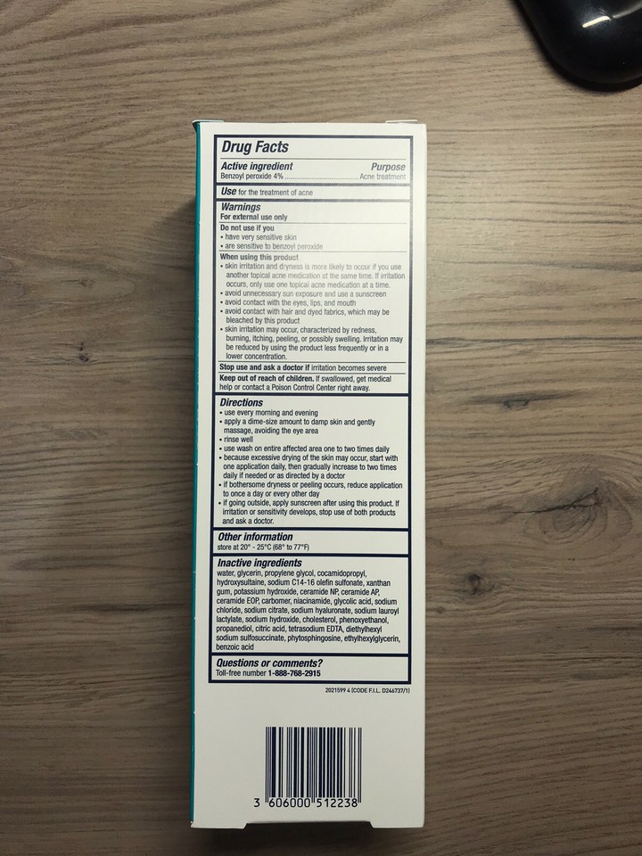 Cerave Acne Foaming Cream Cleanser | 4% Benzoyl Peroxide Acne Treatment ...