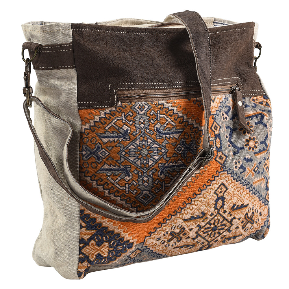 KB OHLAY MESSENGER Upcycled Canvas Genuine Leather women bag western ...