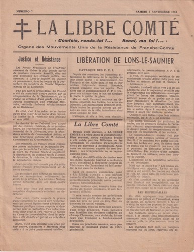 1944. WW2. La Libre Comté. Journal. N° 7. Résistance. De Gaulle. Jura ...